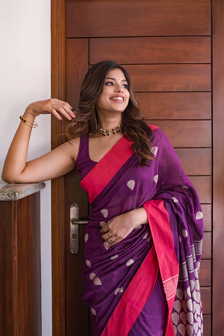 Yadvi Purple Pink Khadi Cotton Saree | The Pallu Shop