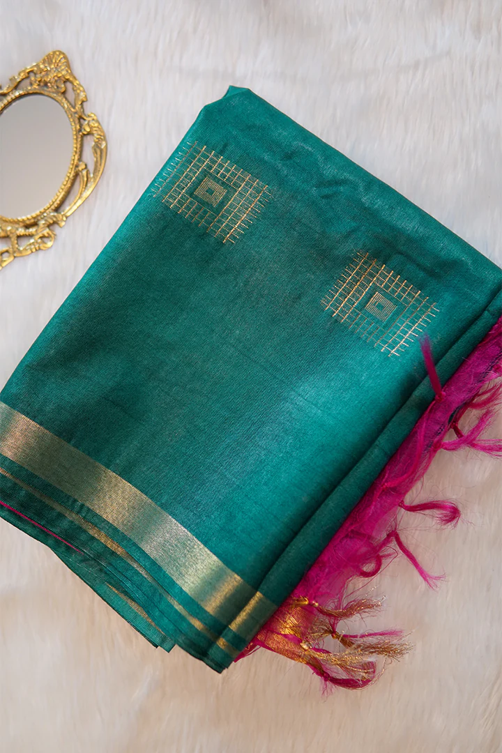 Chandhini Dark Green Khadi Cotton Silk Saree | The Pallu Shop